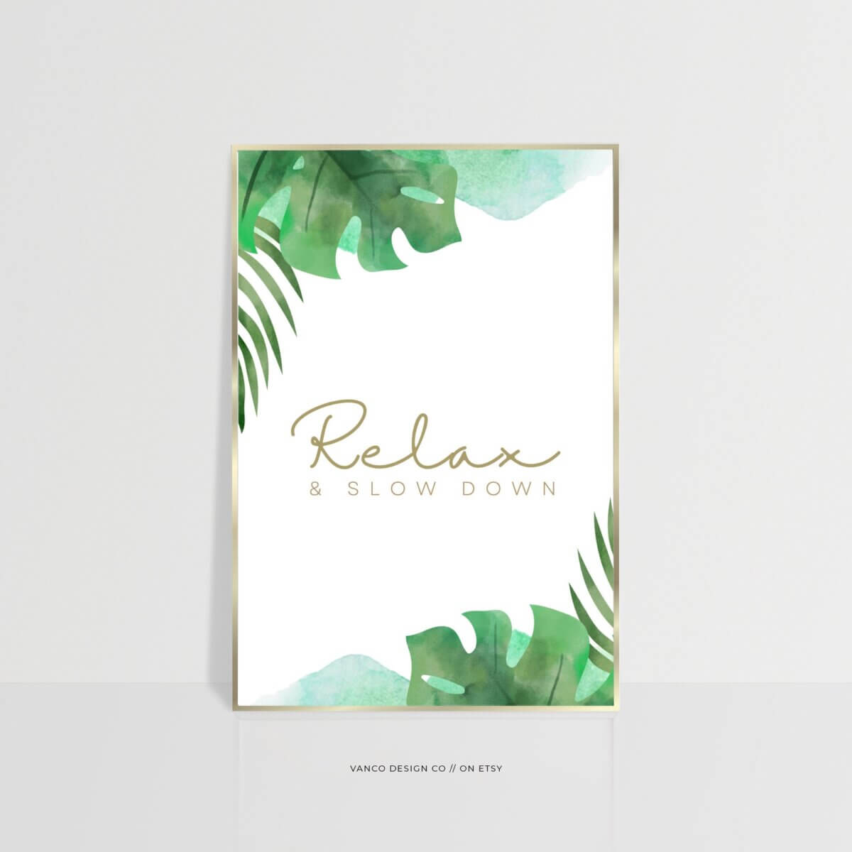 'Relax' Monstera Bathroom Quote Wall Art - Vanco Design Co